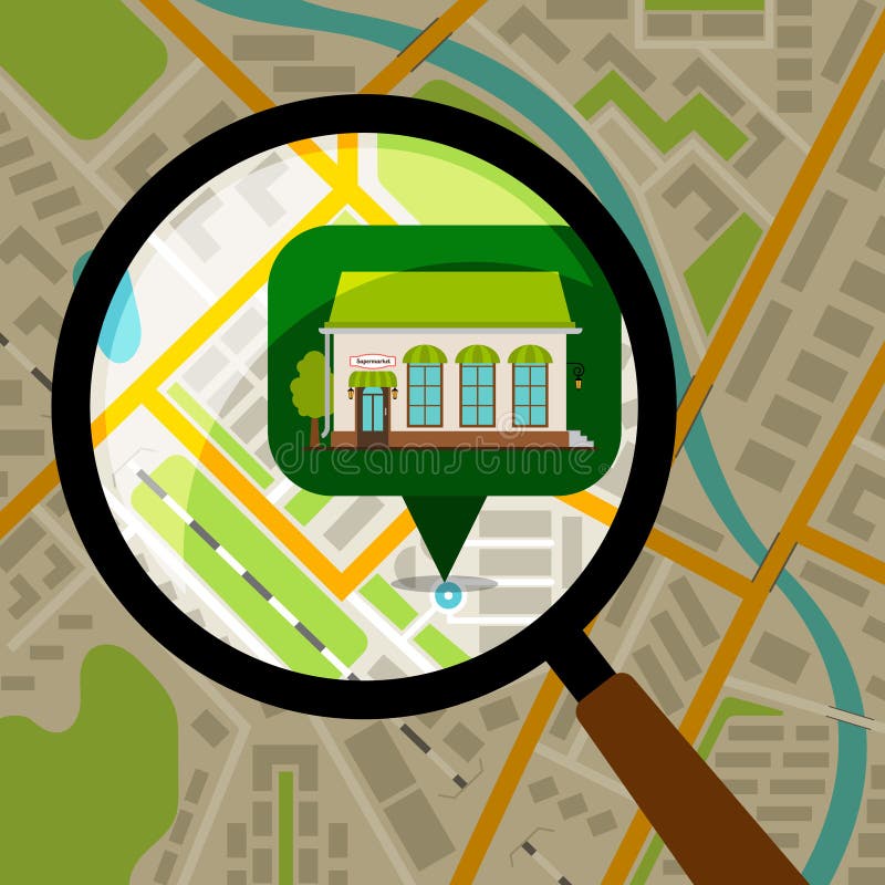 Supermarket Location at City Map Stock Vector - Illustration of ...