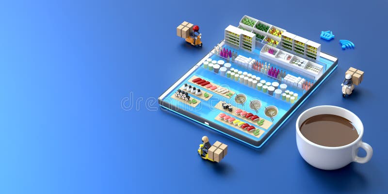 Supermarket Online Order Tablet Coffee Delivery Stock Illustration ...