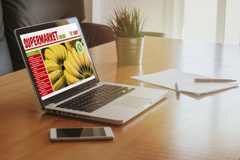 Supermarket Online Shop Website in a Laptop Screen at a Workplace Stock ...