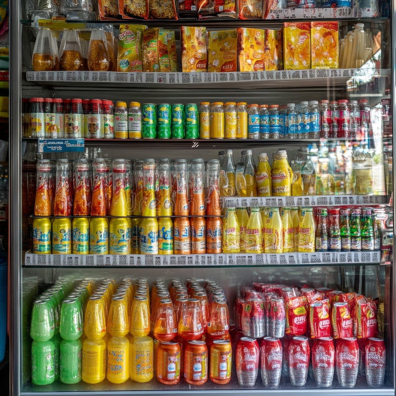 Supermarket Shelf with Variety of Soda Drinks. Stock Illustration ...