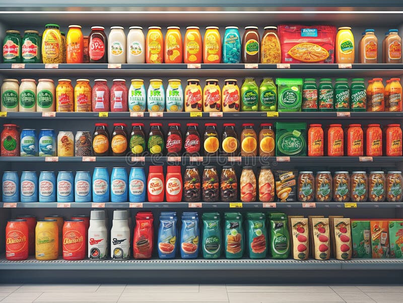 Supermarket Shelfs Full of Different Products Stock Image - Image of ...