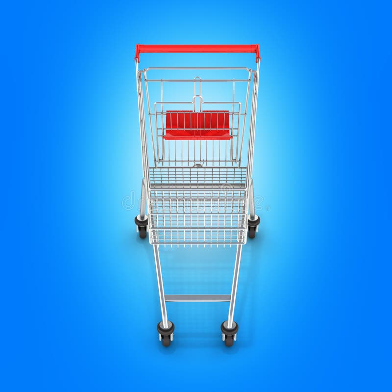 Supermarket Shopping Cart Front View on Blue Gradient Background 3d ...