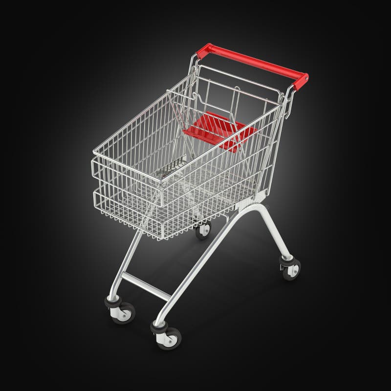 Supermarket Shopping Cart Perspective View on Black Gradient Background ...