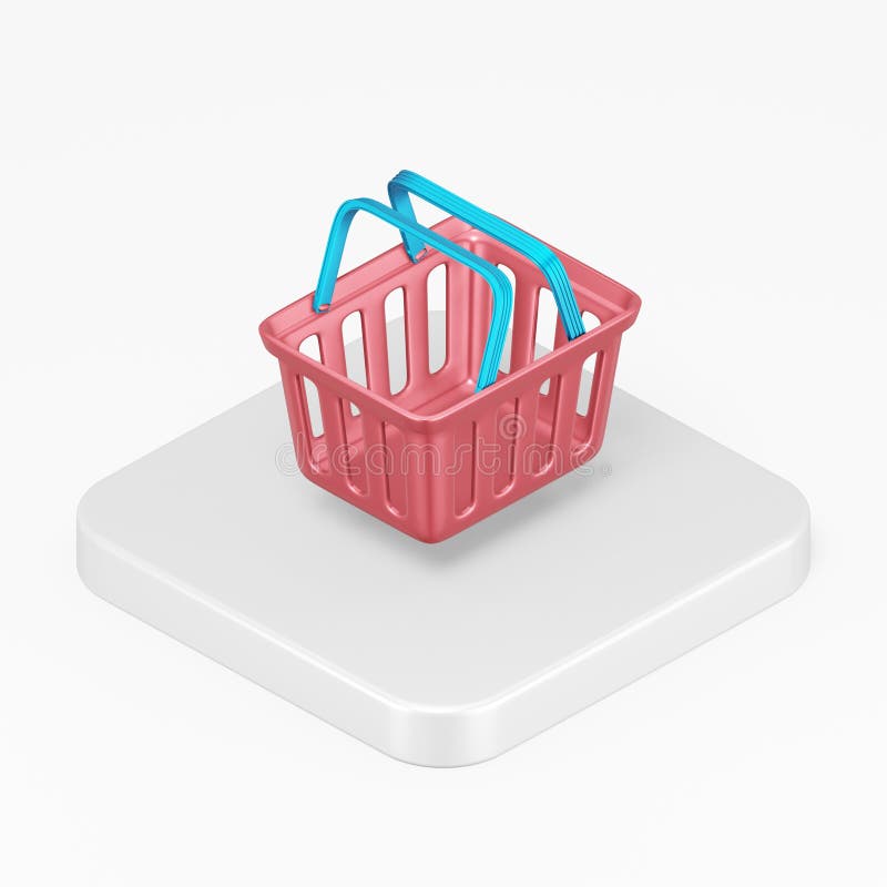 Supermarket Shopping Cart Red Icon. 3d Rendering Square Button Key ...