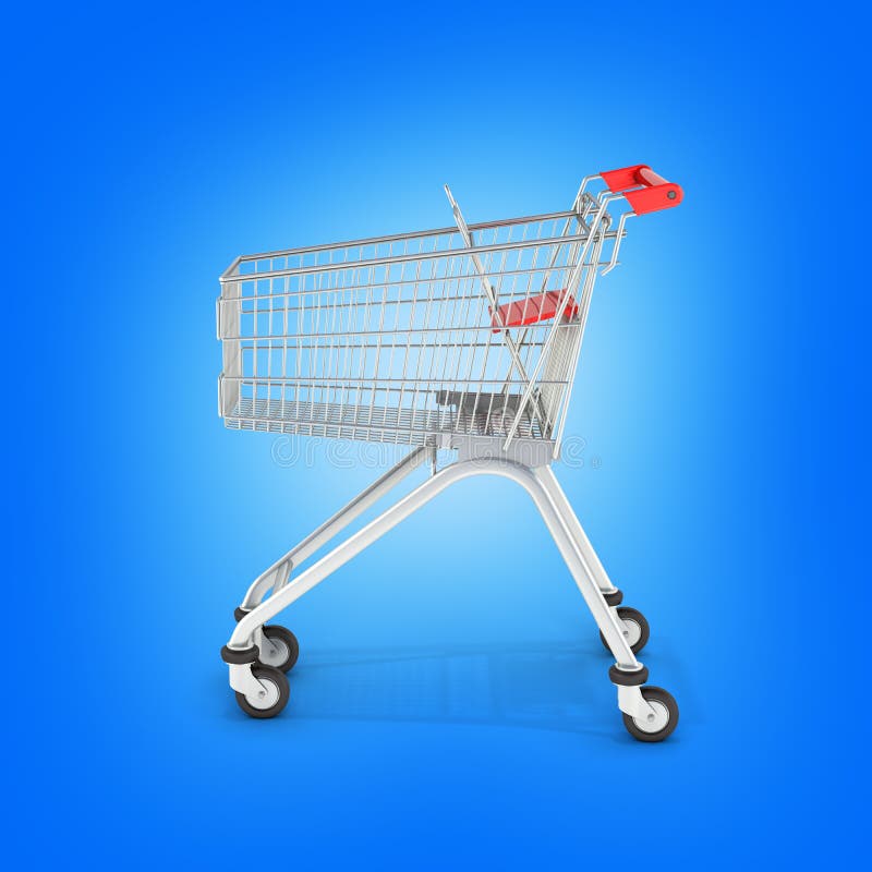 Supermarket Shopping Cart Side View on Blue Gradient Background 3d ...
