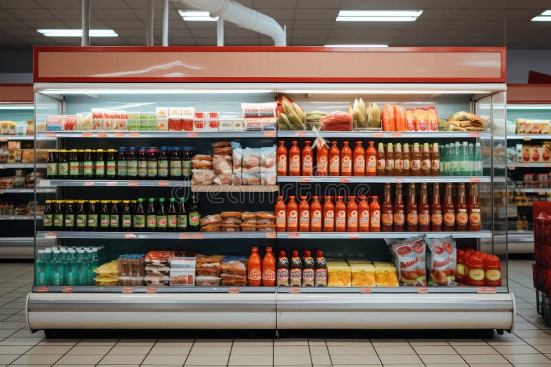 Supermarket Shopping. Products on Store Shelfs, Front View Stock ...