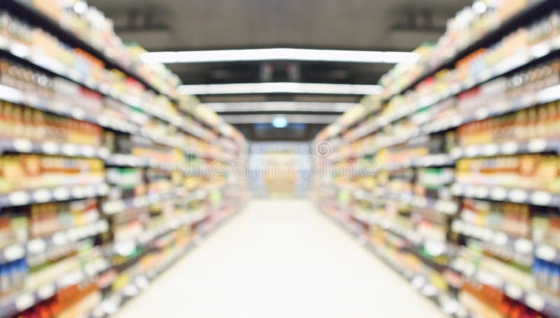 Supermarket Store Aisle Interior Abstract Blurred Background Stock ...