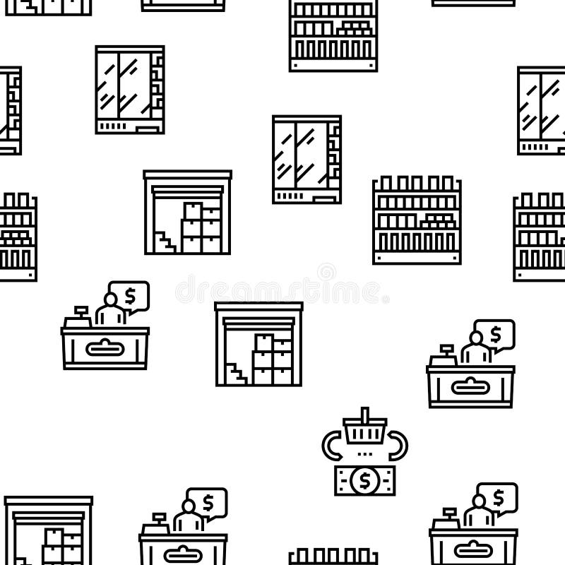 Supermarket Store Vector Seamless Pattern Stock Vector - Illustration ...