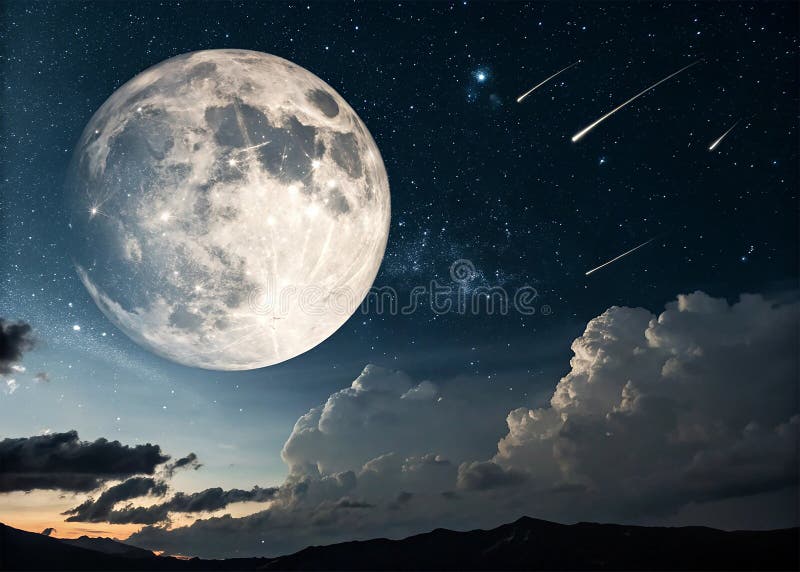Supermoon and Meteor Shower: a Celestial Spectacle Stock Illustration ...