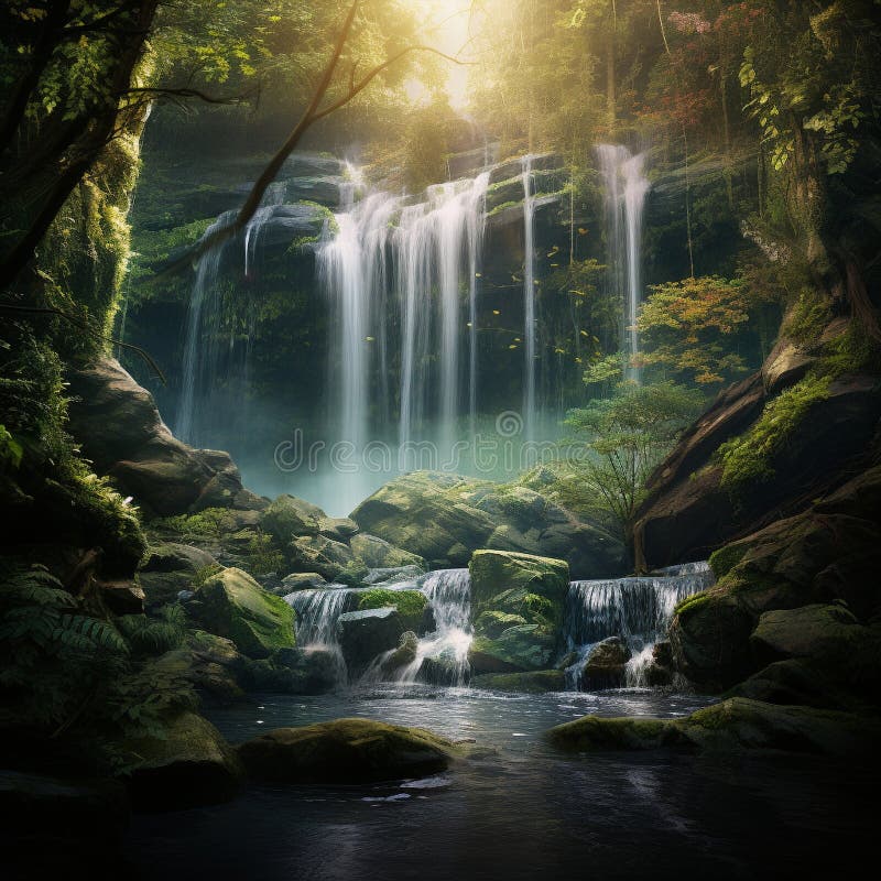 Supernatural Waterfall S Mesmerizing Cascade Stock Illustration ...