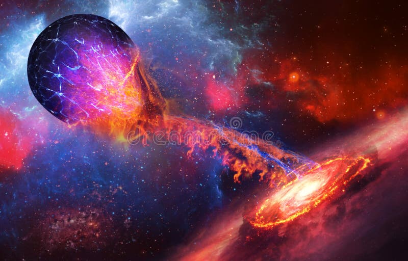 Supernova Absorbs Blue Planet on Space Background Stock Illustration ...