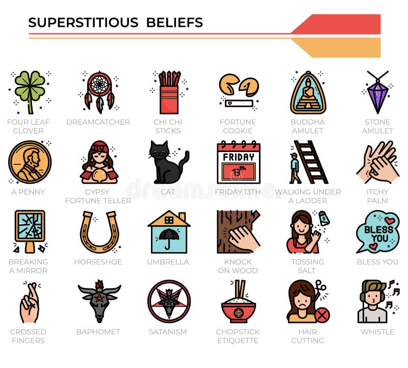 Superstitious Beliefs Icon Set Stock Vector - Illustration of lucky ...
