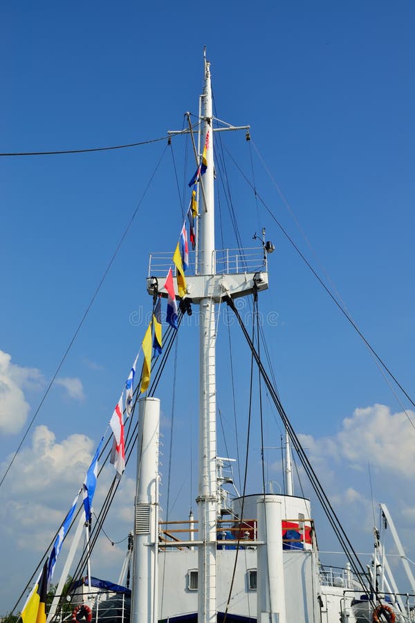 Superstructure of Ship and Flags Stock Photo - Image of marine, rope ...