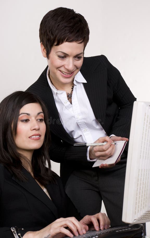 Supervisor Checks Computer Work Female Subordinate Stock Image - Image ...