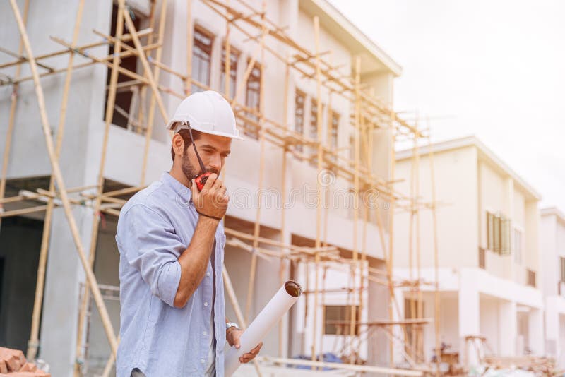 Supervisor Builder Worker Work in Construction Site. Architect Home ...