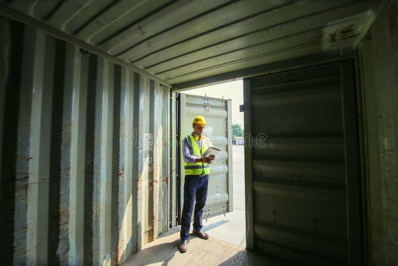 Supervisor Checking and Control Loading Containers Box from Cargo at ...