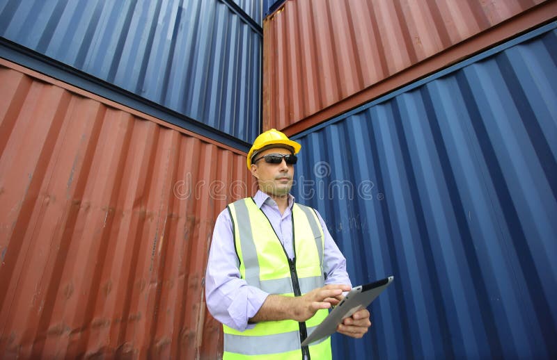Supervisor Checking and Control Loading Containers Box from Cargo at ...