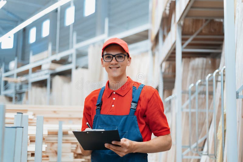 Supervisor with a Clipboard Stands in a Warehouse with a Laminated ...
