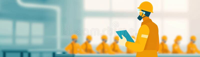 Supervisor Conducting Safety Training, Factory Setting, Flat Design ...