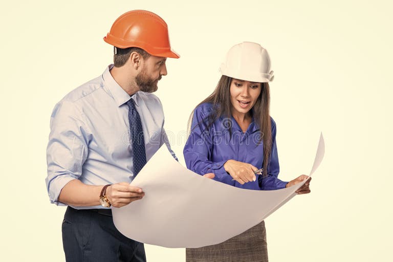 Supervisor Engineer with Blueprint. Plan Construction Project ...