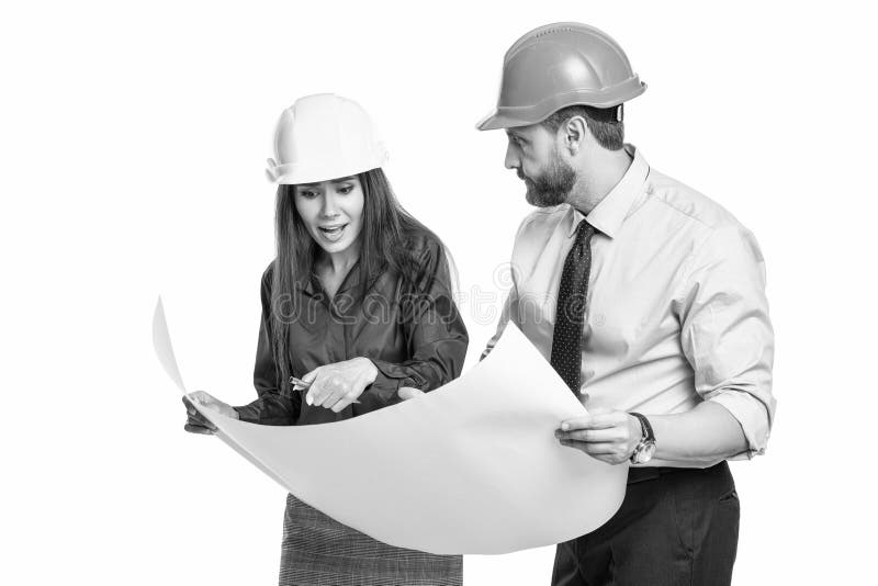 Supervisor Engineer with Blueprint. Plan Construction Project ...