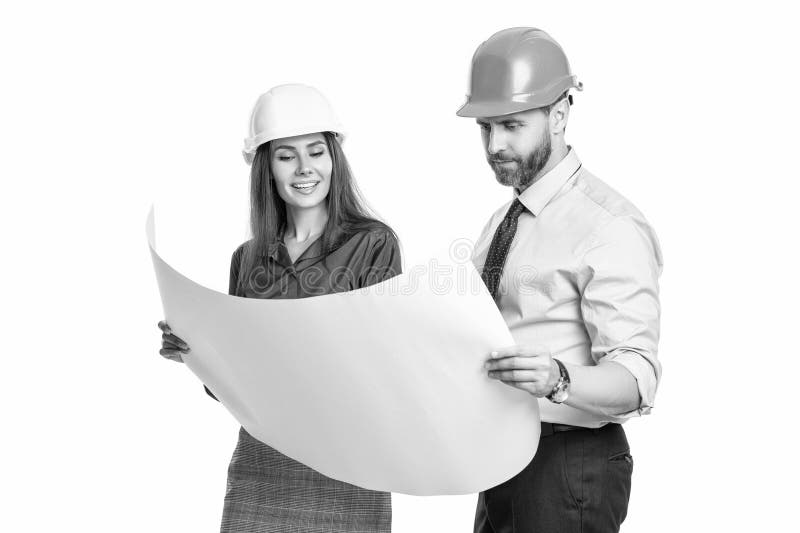 Supervisor Engineer with Blueprint. Plan Construction Project ...