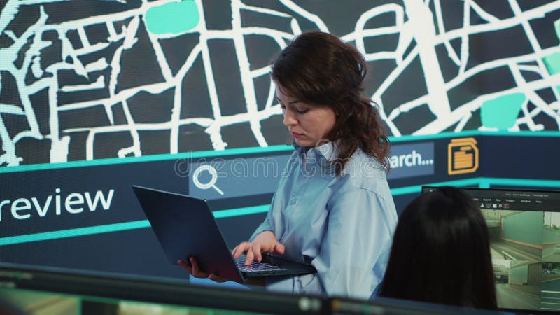 Supervisor Following Delivery Truck Route on the Satellite Map Stock ...