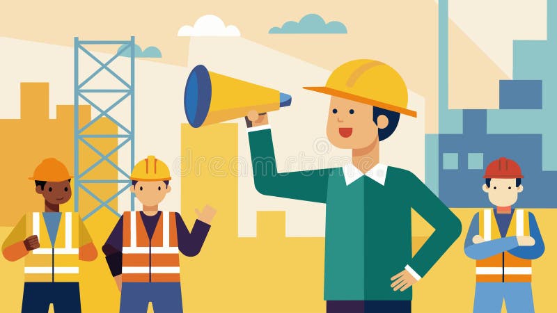 A Supervisor Holds Up a Megaphone Shouting Instructions To Workers on ...