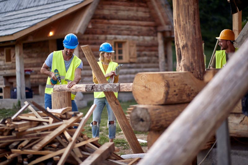 Supervisor Interacting with Male Workers. Young Cheerful Construction ...
