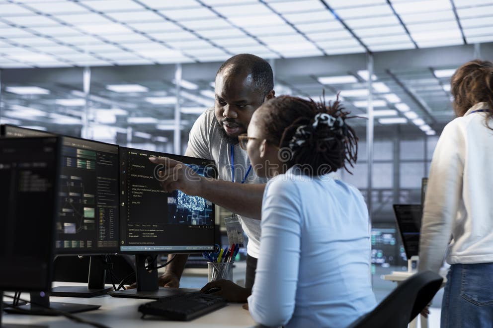 Supervisor Overseeing Employee Using AI System Software Stock Image ...