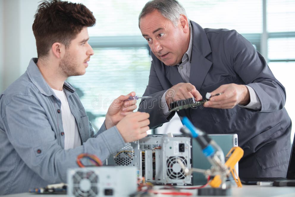 Supervisor Reprimanding Technician Manufacturing Computer Stock Photo ...