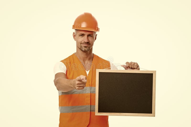 Supervisor Pointing on Advertisement in White Studio. Supervisor Show ...