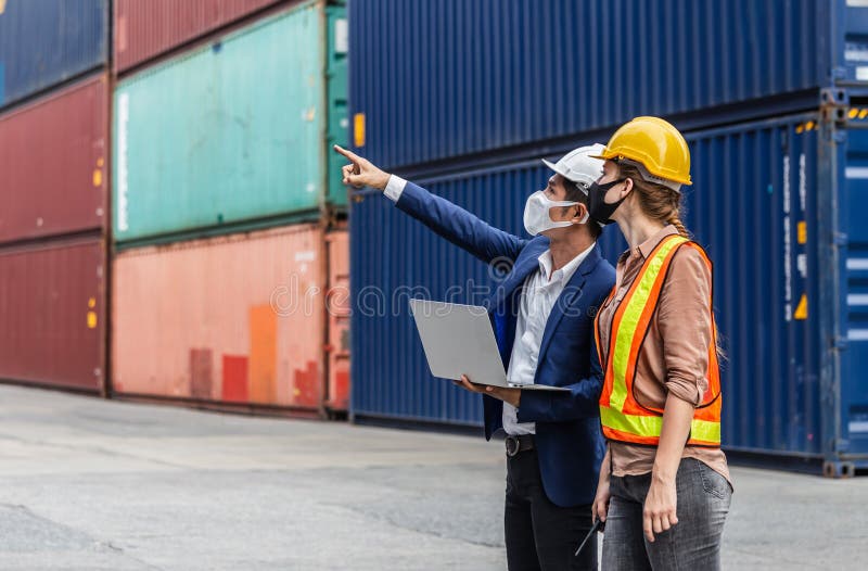 Supervisor and Worker in the Container Yard, Industrial Engineer and ...