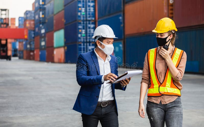 Supervisor and Worker in the Container Yard, Industrial Engineer and ...