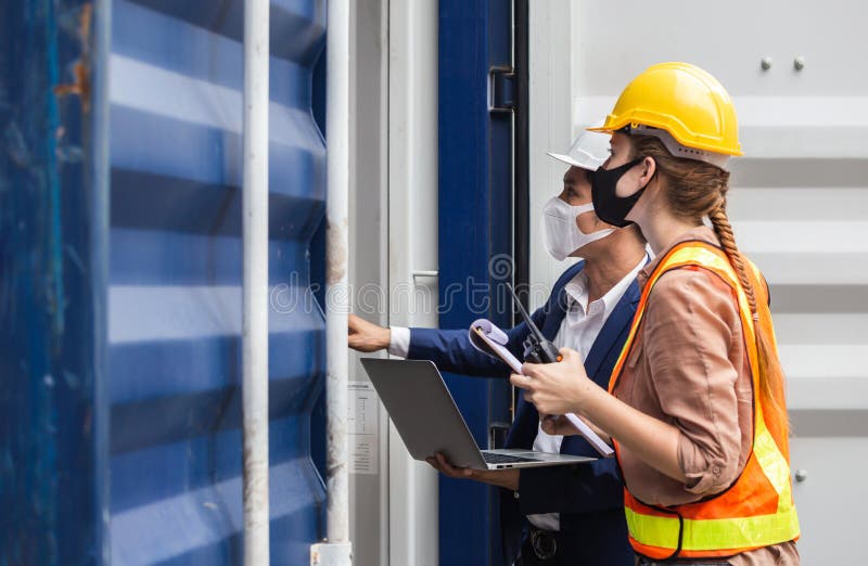 Supervisor and Worker in the Container Yard, Industrial Engineer and ...
