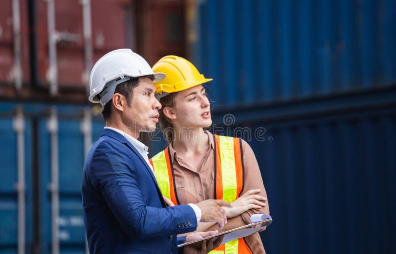 Supervisor and Worker in the Container Yard, Industrial Engineer and ...