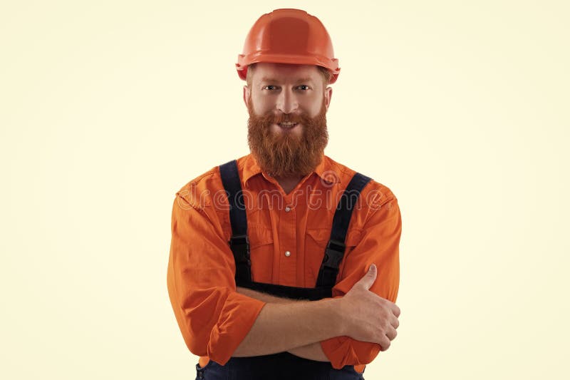 Supervisor or Worker Man. Bearded Man Construction Worker. Workman Isolated on White. Man ...