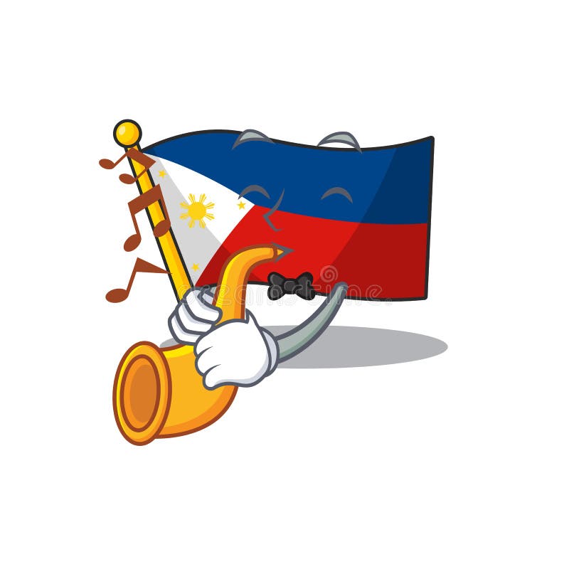 Supper Cool Flag Philippines Cartoon Character Performance with Trumpet ...