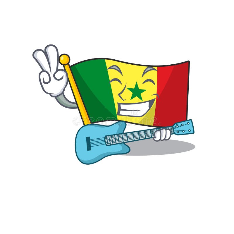 Supper Cool Flag Senegal Cartoon Character Performance with Guitar ...