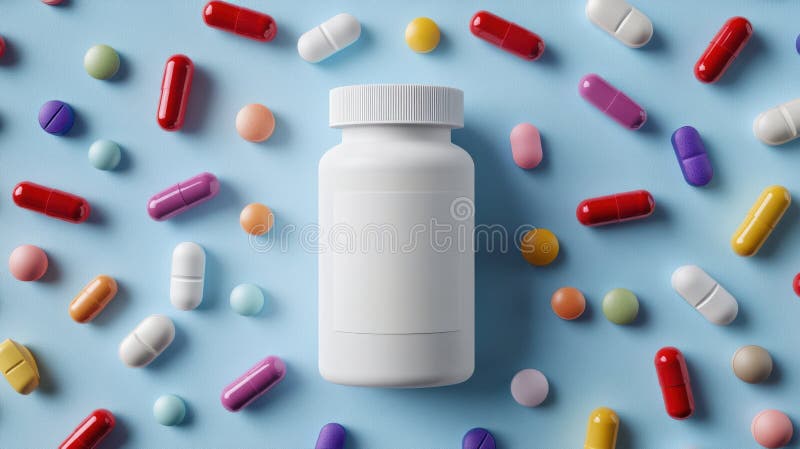 Supplement Bottle, a White Supplement Bottle with a Blank Label is ...