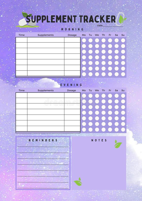 Supplement Tracker Planner Digital Planning Insert Sheet Printable Page ...