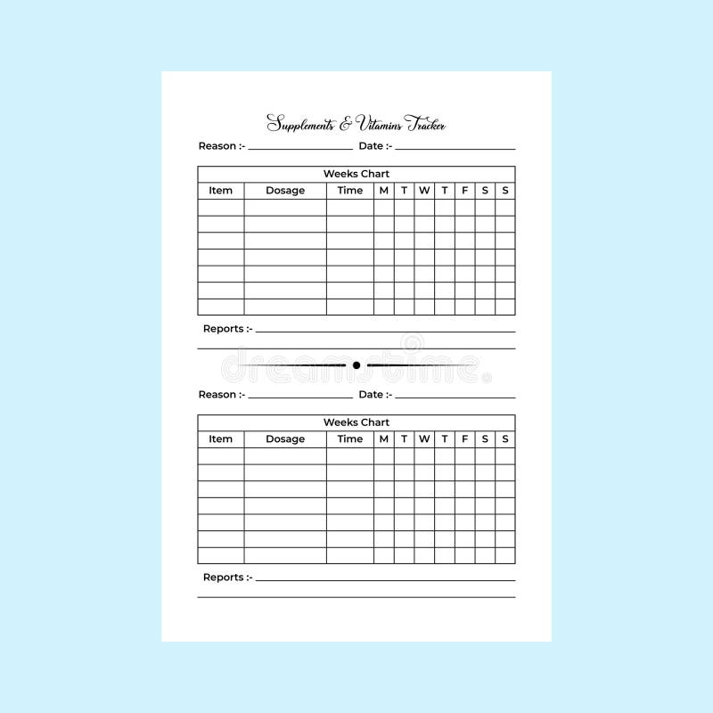 Supplement and Vitamin Tracker Notebook KDP Interior. Weekly Vitamin ...