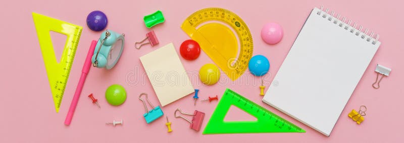 Supplies Creative Tools for School Creative Work on Pink Background ...