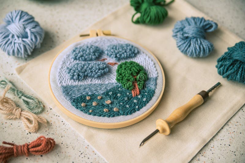 Supplies for Making Punch Needle Embroidery Projects Stock Image ...