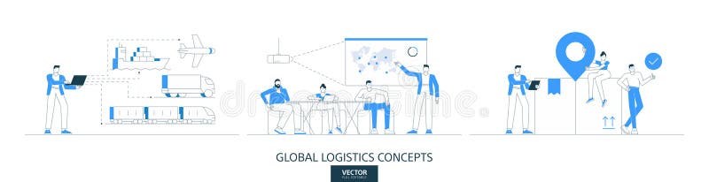 Supply Chain Illustrations Set in Thin Line Style. Global Export ...