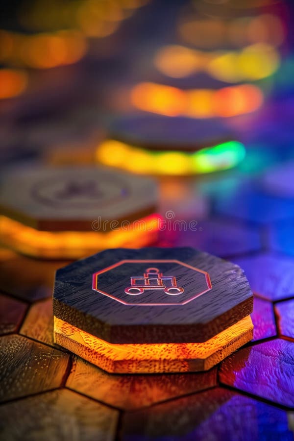 A Row of Wooden Hexagonal Blocks with a Red and Orange Square in the ...