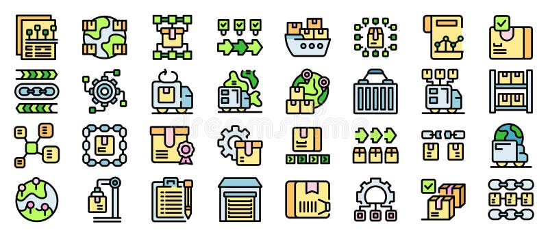 Supply Chain Management Icons Showing Logistics Processes and Delivery ...