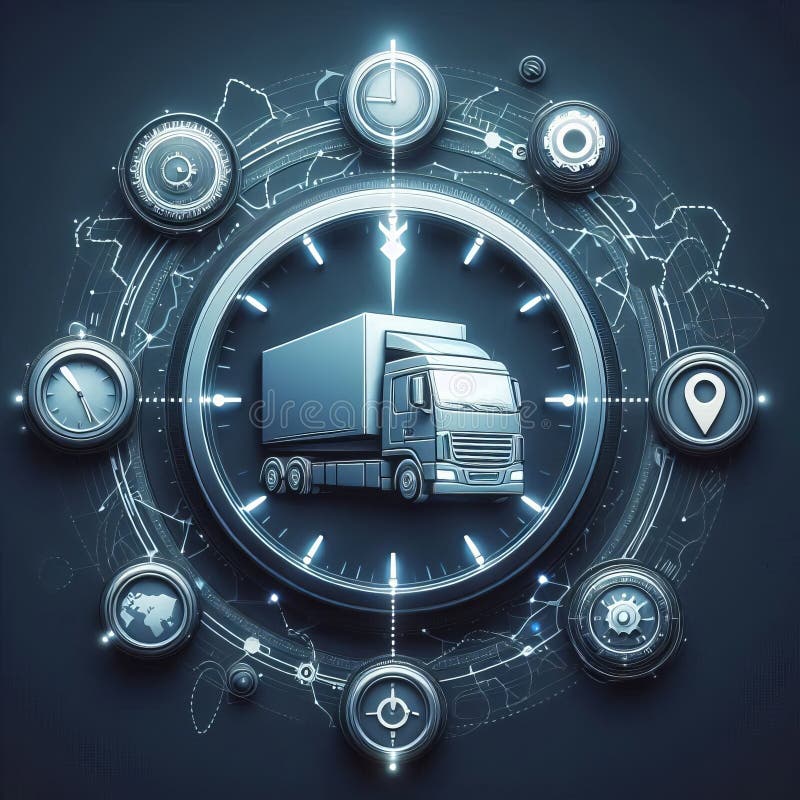 Supply Chain Management a Stylized Truck with a Clock and a Map Stock ...
