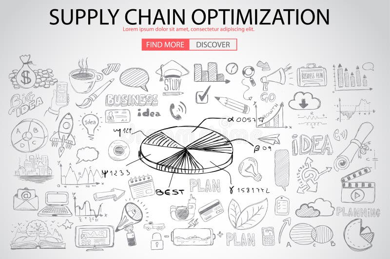 Supply Chain Optimization Concept with Doodle Design Style Stock Vector ...