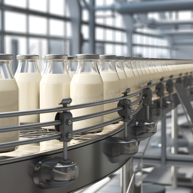 Supply Chain Optimization, Glass Milk Bottles on a Conveyor Belt, AI ...